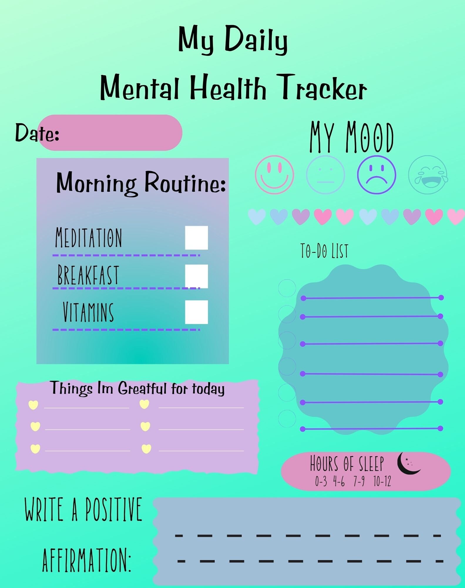 My Daily Mental Health Tracker, Printable Download, Digital Daily ...