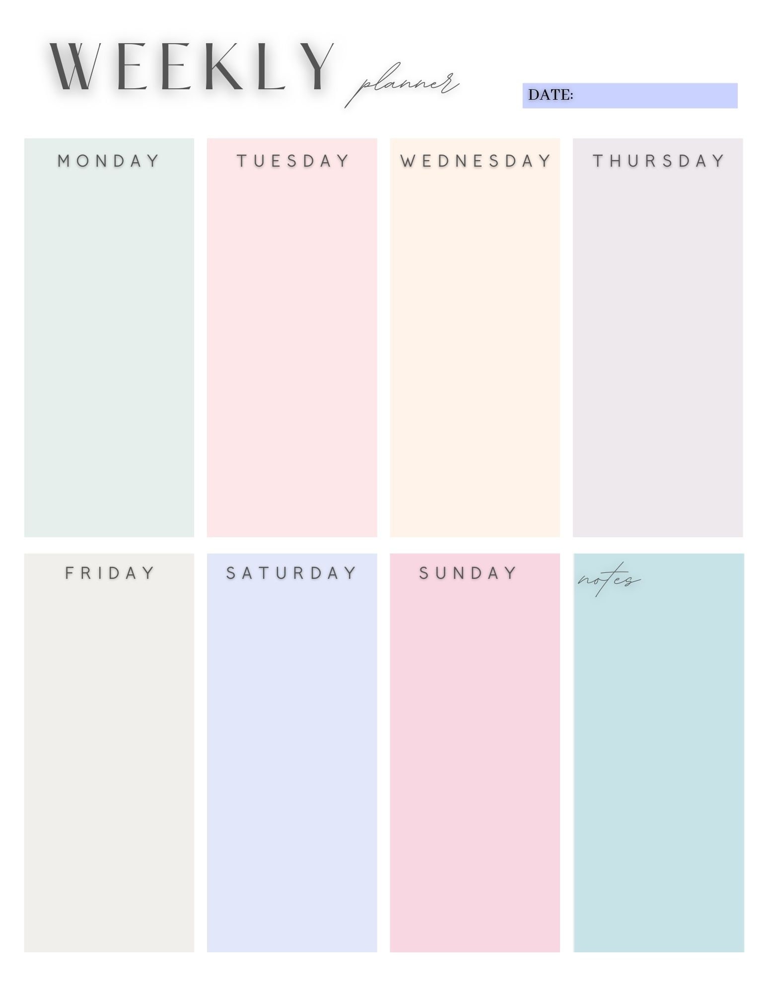 Digital Weekly Planner, Printable Planner, Letter, Digital Download ...