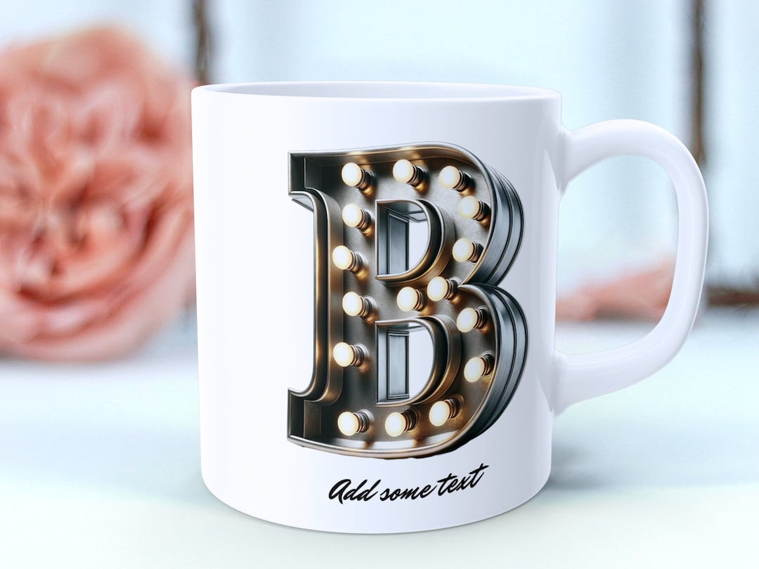 Vintage Marquee Letter B Mug, Custom Letter Coffee Cup, 11oz Unique ...