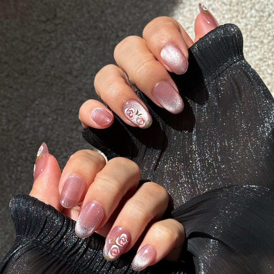 Rose Cat Eye Nails | Eclaire Studio | Luxury Reusable Handmade Press on ...