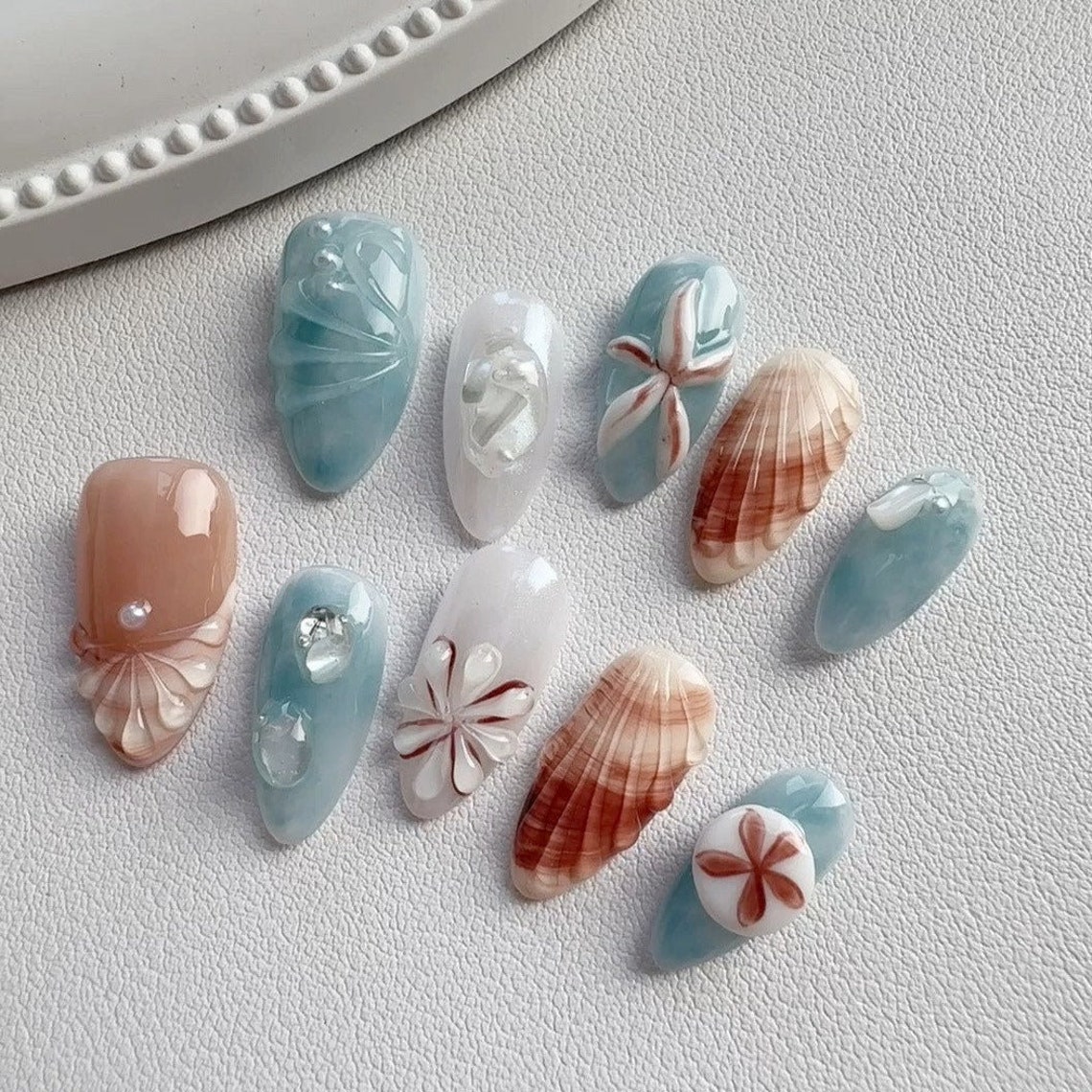 3D Ocean Summer Nails Eclaire Studio Luxury Handmade Press on Nails - Etsy