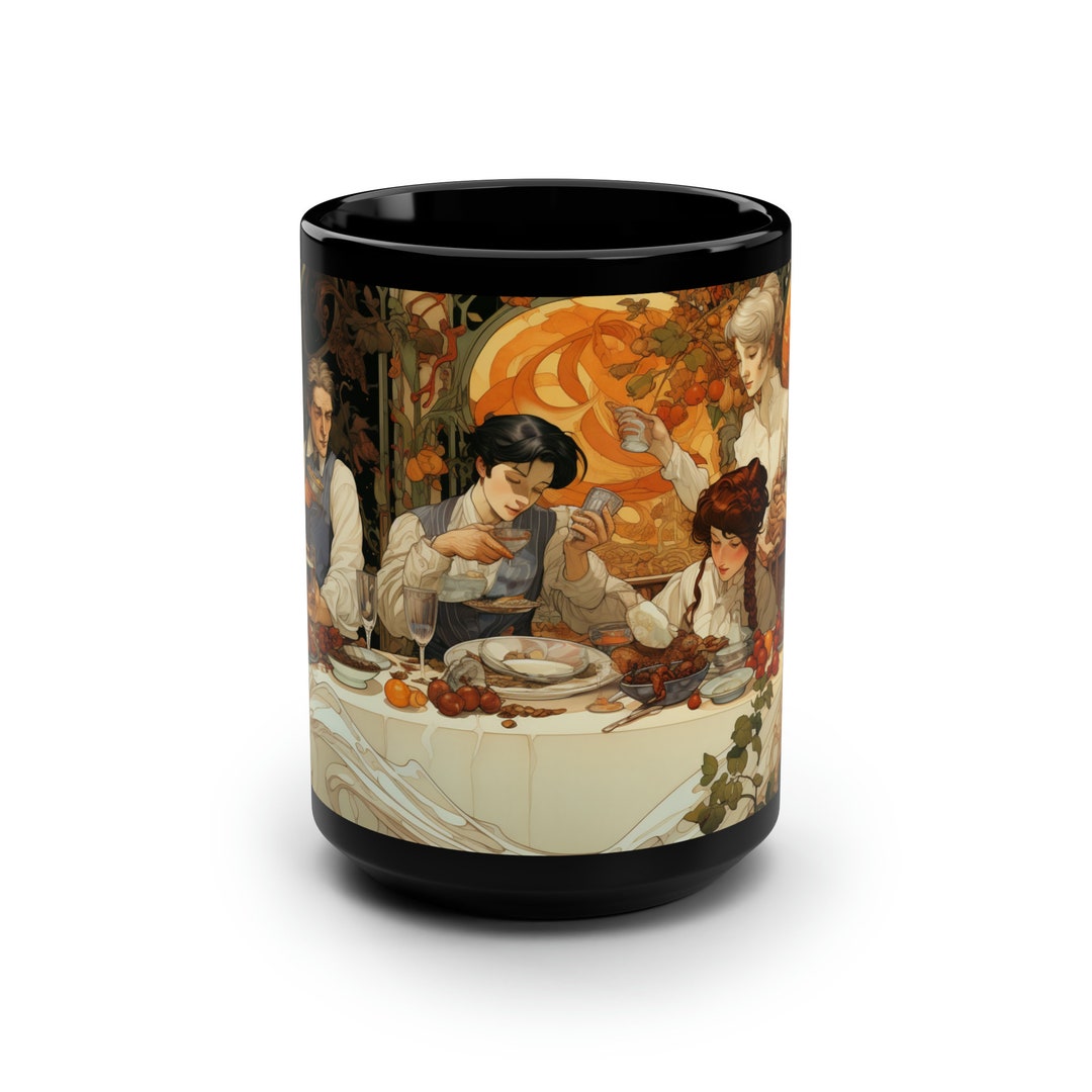 Introducing Our Exquisite Art Nouveau Culinary Feast Black Mugs-gift ...