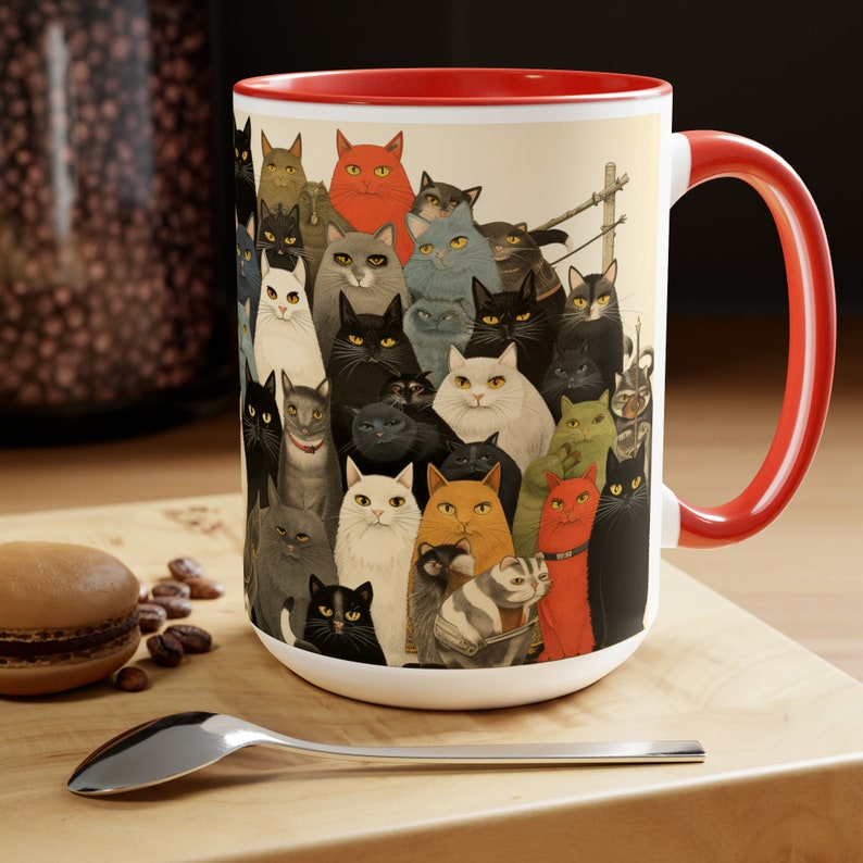 Cat Family Coffee Mug – Charley Harper Style, Two-tone Ceramic 15oz - Etsy