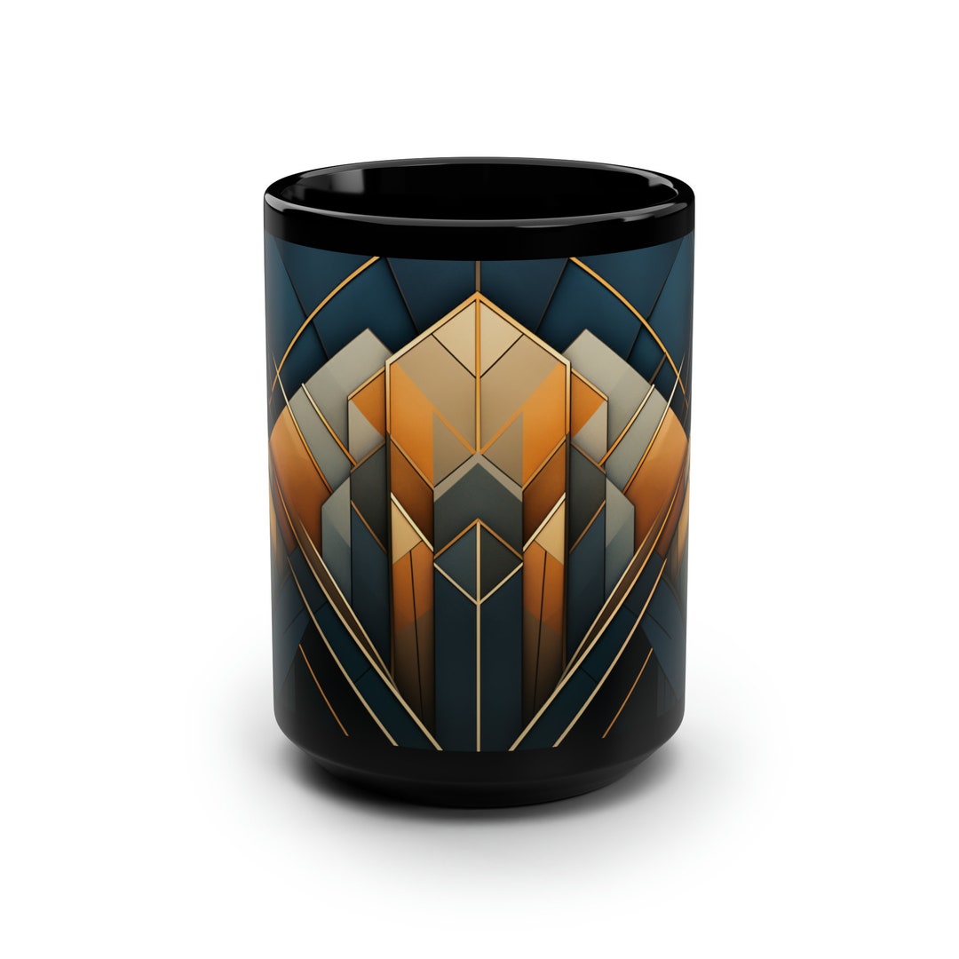 Art Deco Delight: 15oz Black Ceramic Mugs With Abstract Background ...