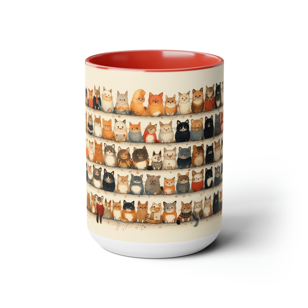 Charley Harper Style Cat Family Coffee Mug – Two-tone Ceramic 15 Oz. - Etsy
