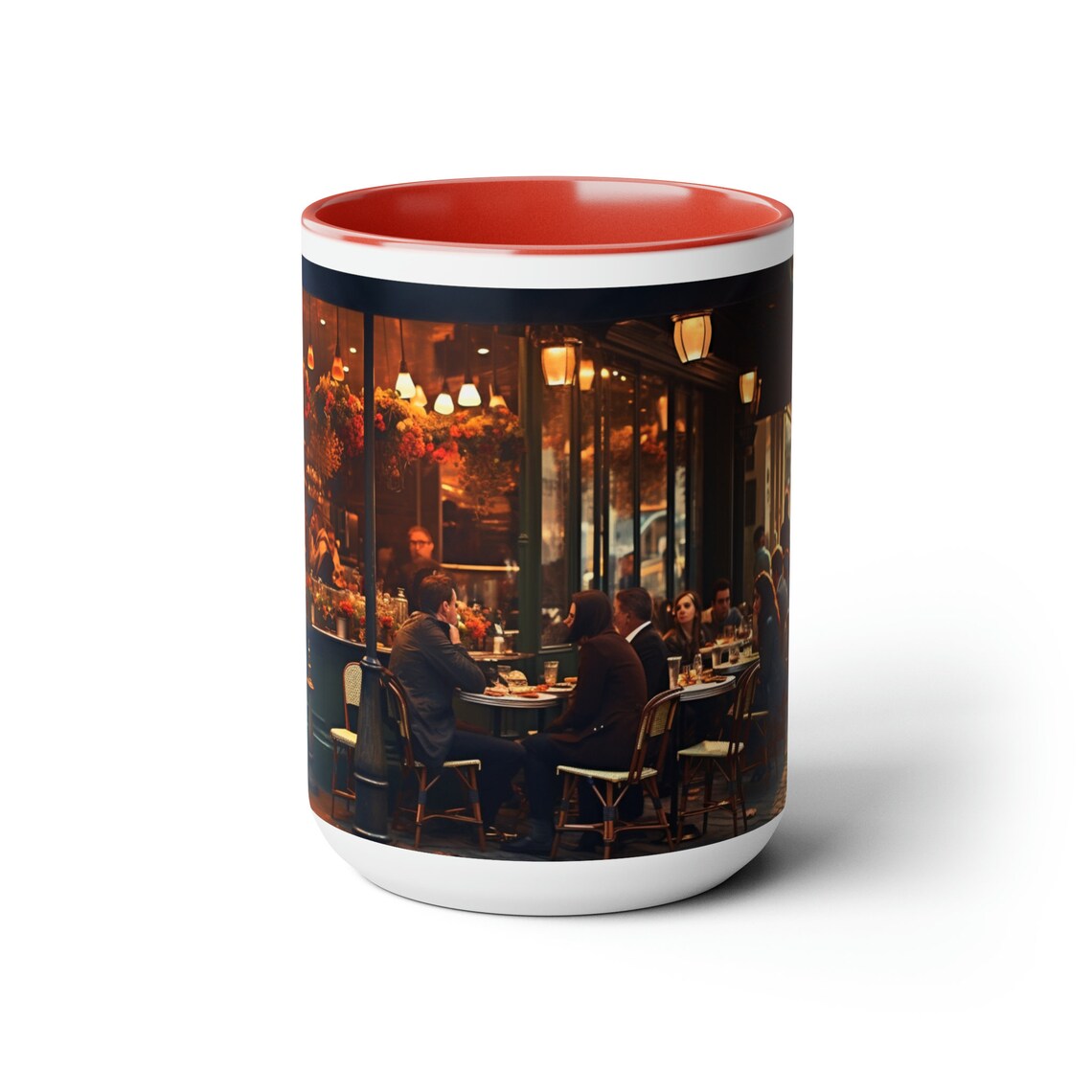 French Sidewalk Cafe Coffee Mugs - 15oz, Colorful Handle and Interior ...