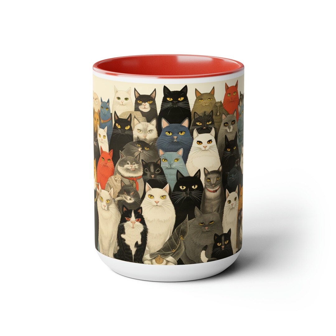 Cat Family Coffee Mug – Charley Harper Style, Two-tone Ceramic 15oz - Etsy