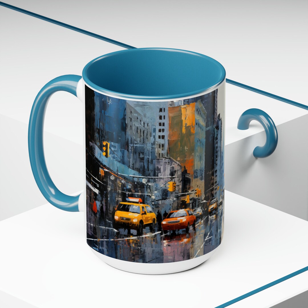 Abstract Soho Rainy Day Two-tone Coffee Mugs - 15oz - Artistic Gift for ...