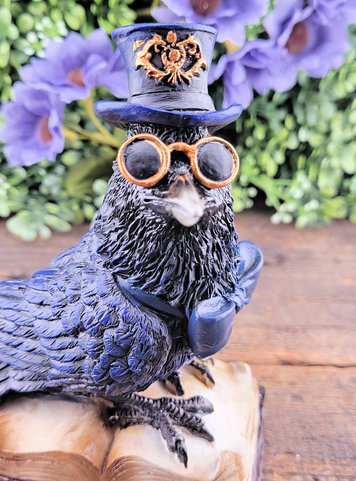 Adorable Steampunk Raven Statue – Resin Gothic Bird Figurine – Mystical ...
