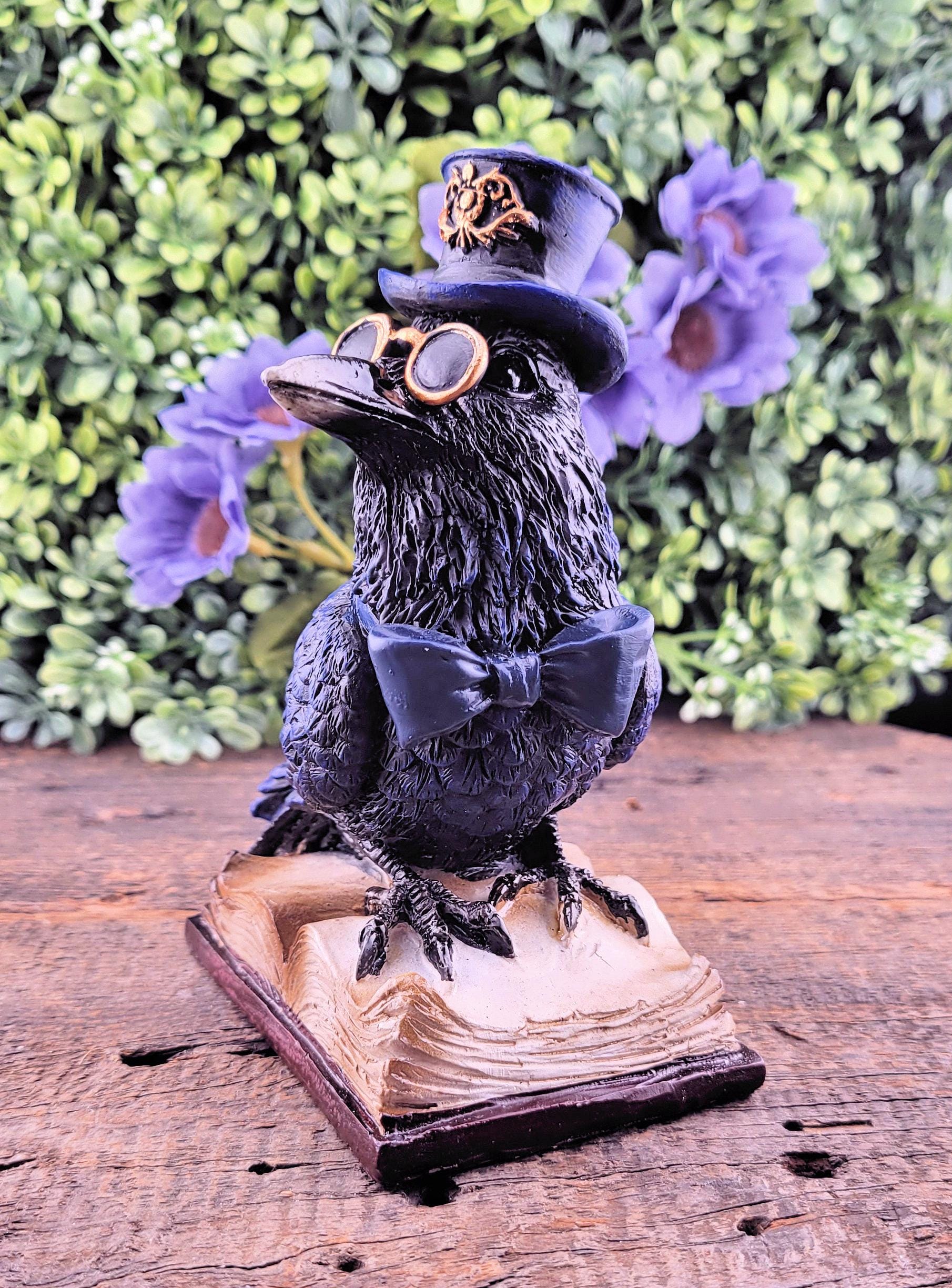 Adorable Steampunk Raven Statue – Resin Gothic Bird Figurine – Mystical ...