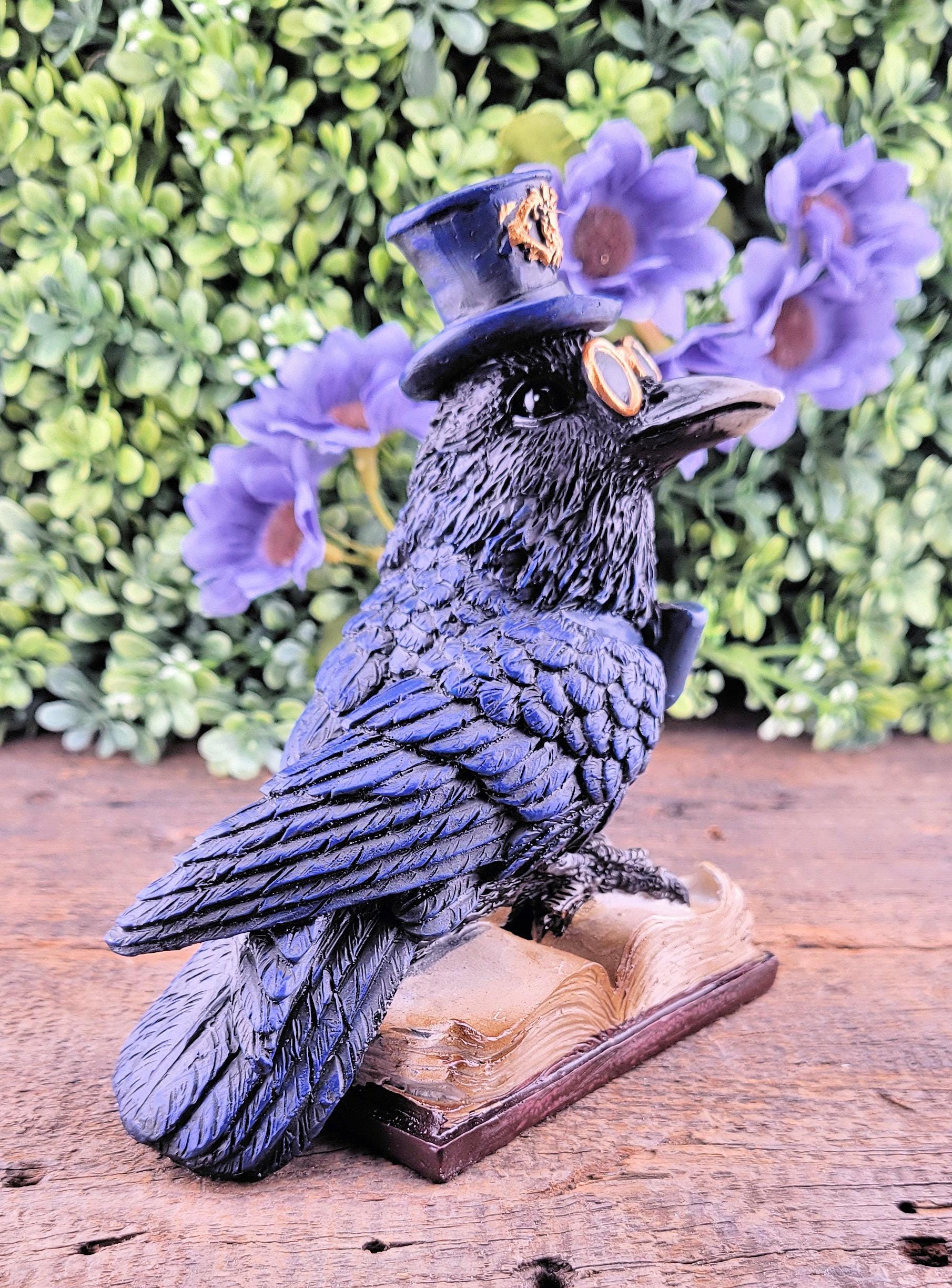 Steampunk Raven Statue, Gothic Clockwork Crow Figurine, Dark Academia ...