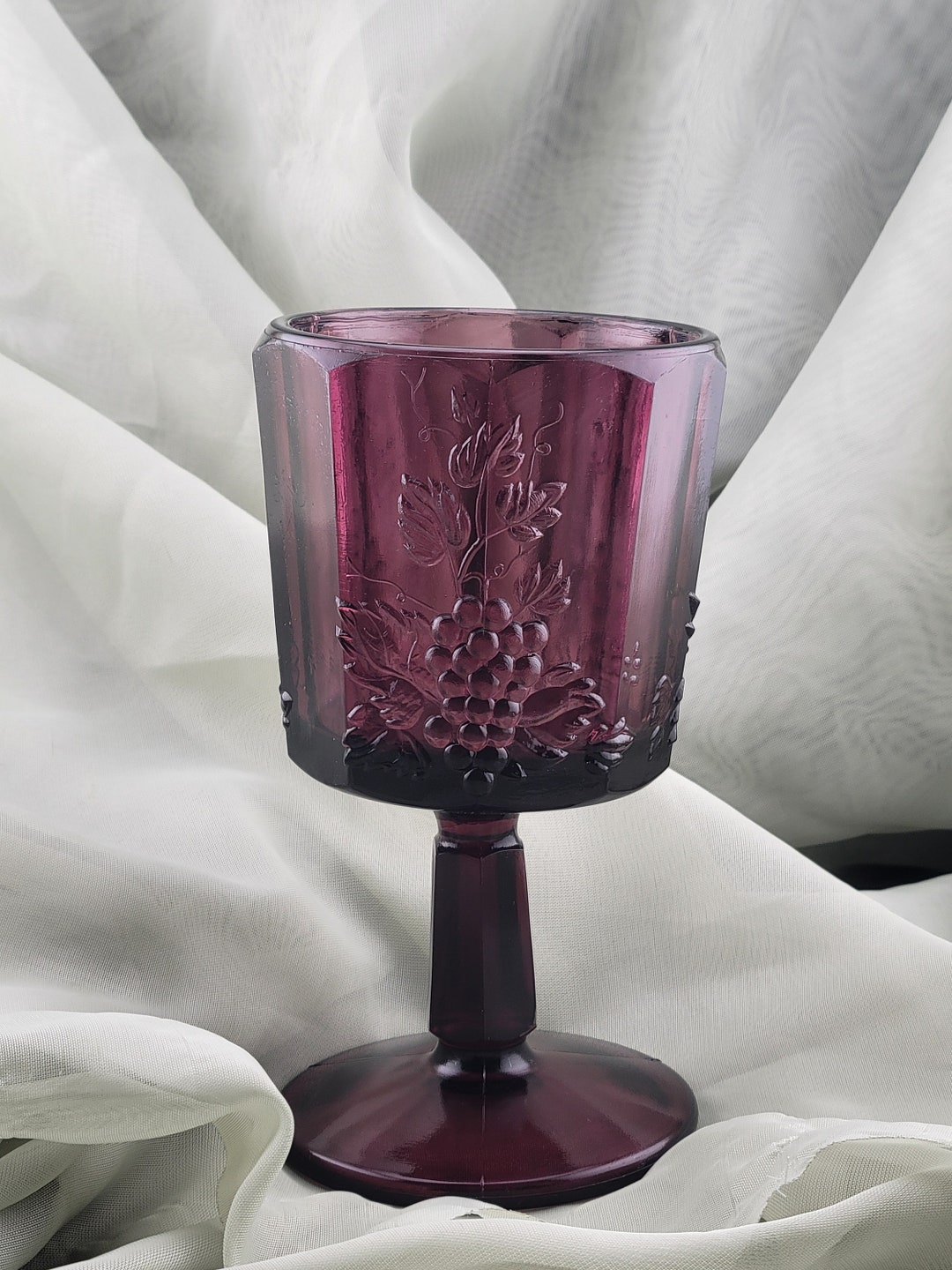 Vintage Purple Goblet Regal 6-inch Height, Grapevine Etching, Symbolic ...