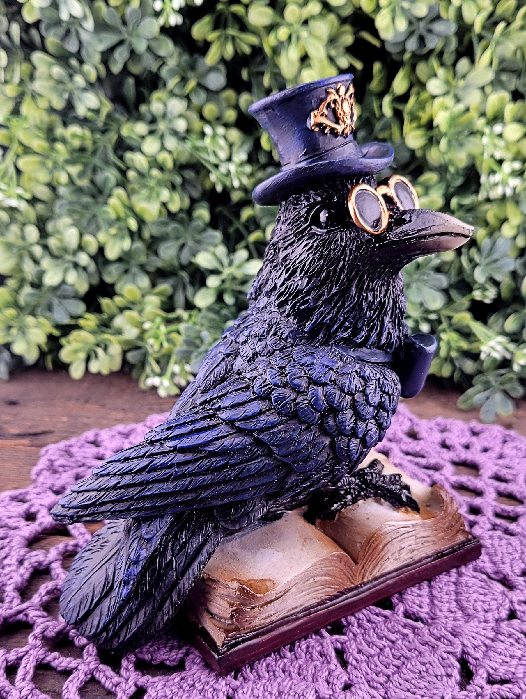 Steampunk Raven Statue, Gothic Clockwork Crow Figurine, Dark Academia ...