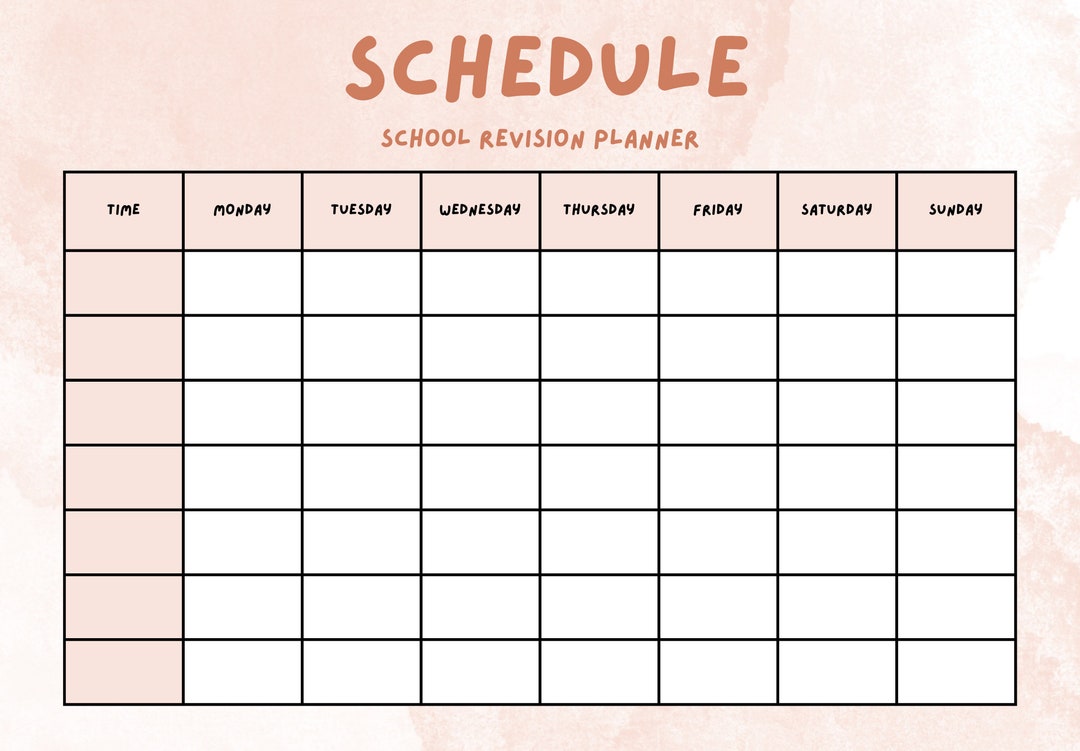 Back to School Revision Timetable Pink - Etsy
