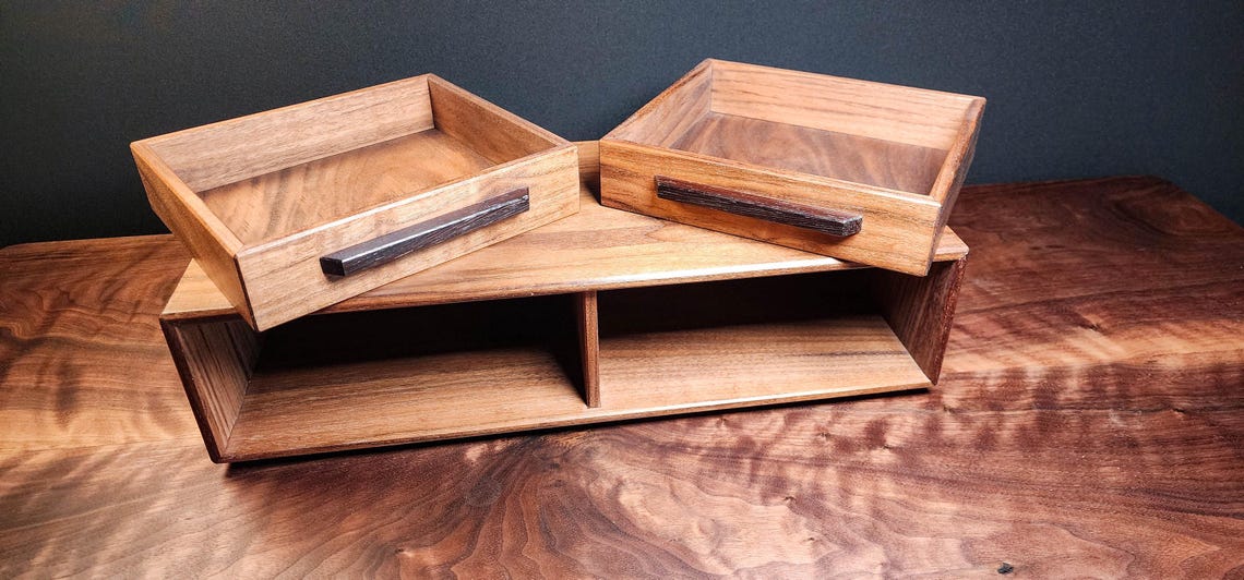 Fine Wooden Walnut Desktop Organizer/monitor Stand - Modern Magnetic ...