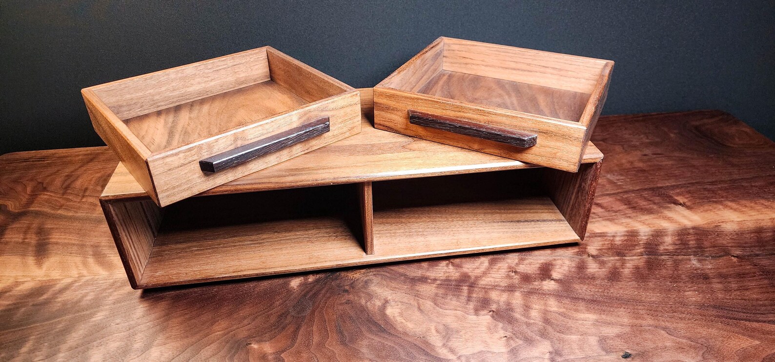 Fine Wooden Walnut Desktop Organizer/monitor Stand - Modern Magnetic ...