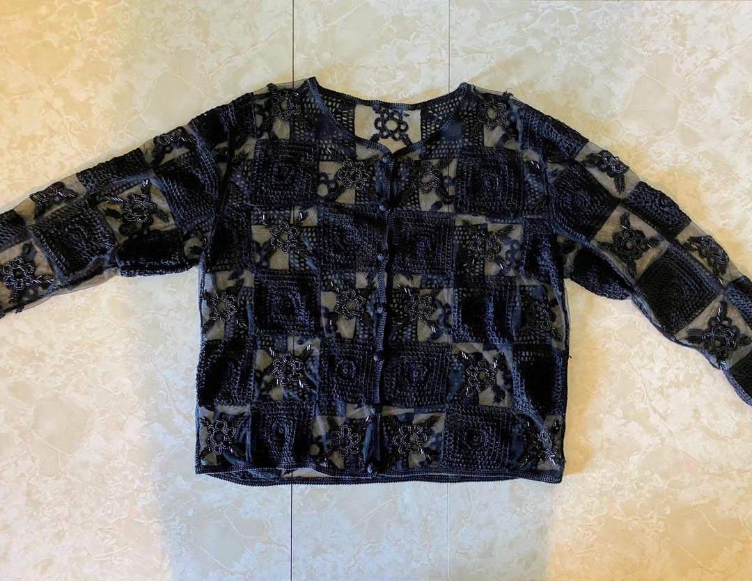 Vintage 2000s Sheer Beaded Crochet Mesh Cardigan - Size M - Y2K - Etsy