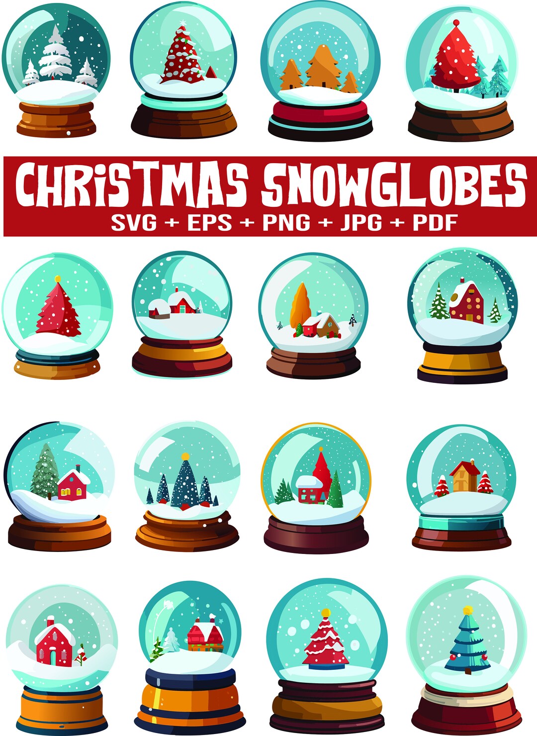 Christmas Snowglobes Bundle - Vector Art - Svg, Png, Jpg, Pdf, Eps File ...