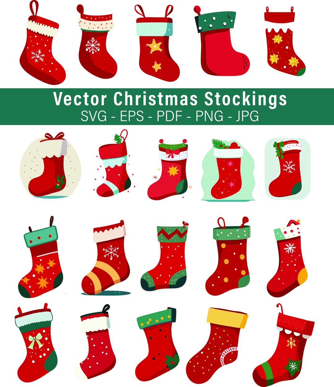 Vector Christmas Stockings Bundle, 20 Xmas Stockings, Christmas ...