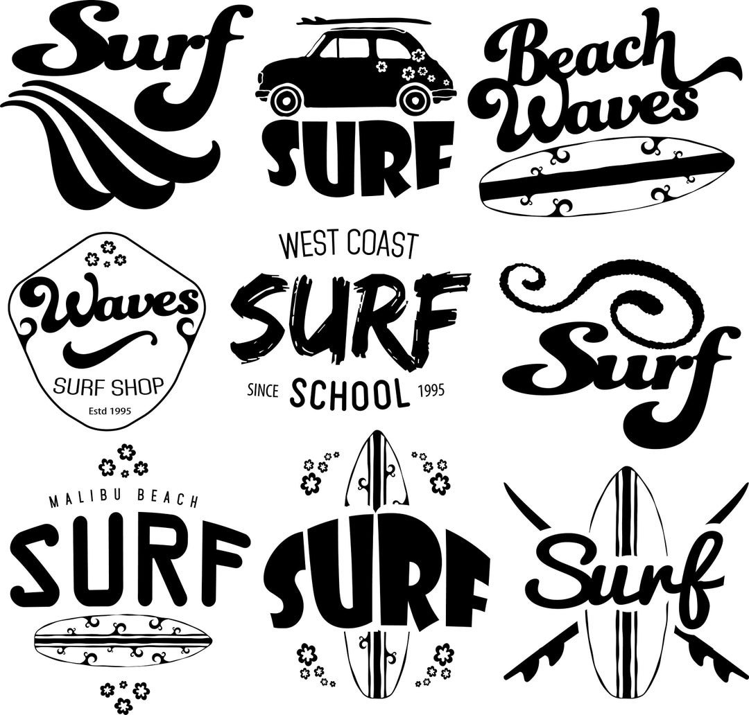 Surf Logo Bundle, Surfboard Logos, Beach Logo Svg, Surf Waves Logo ...