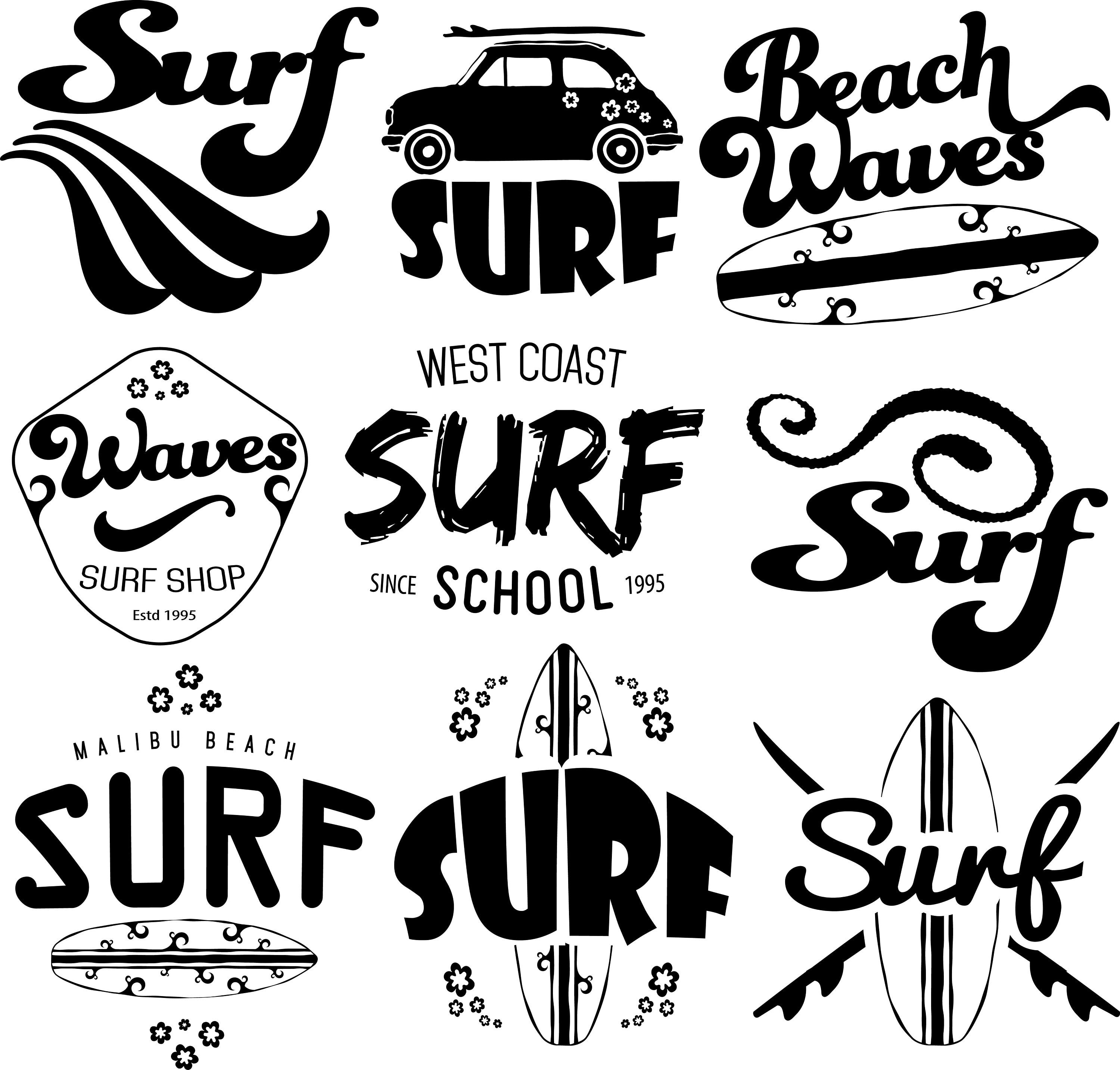 Surf Logo Bundle, Surfboard Logos, Beach Logo Svg, Surf Waves Logo, Surf Svg, Surf School, Surf ...