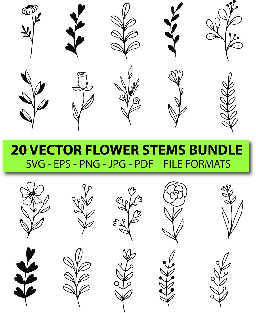 20 Vector Flower Stems Svg Cut File - Etsy UK
