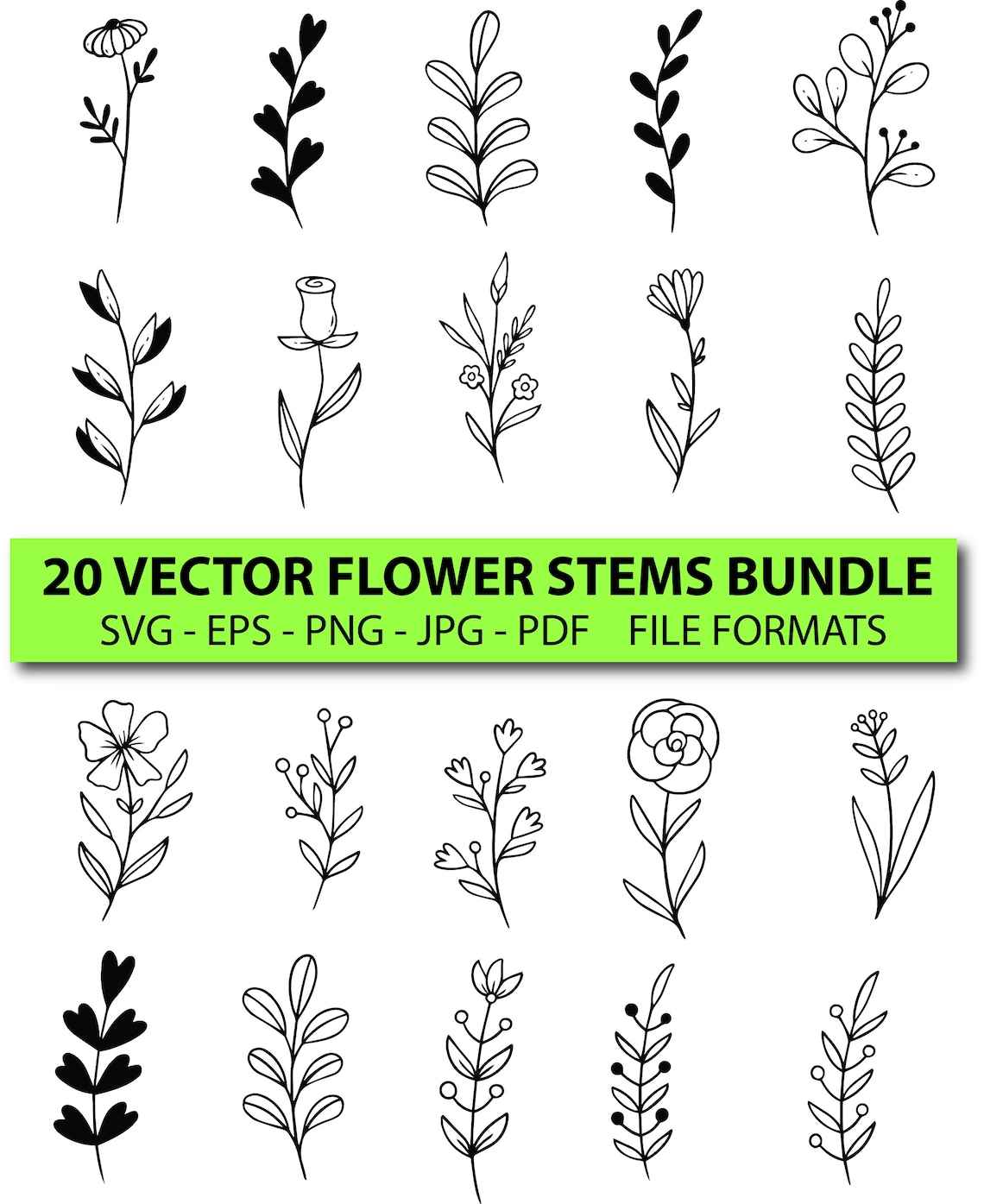20 Vector Flower Stems Svg Cut File - Etsy UK