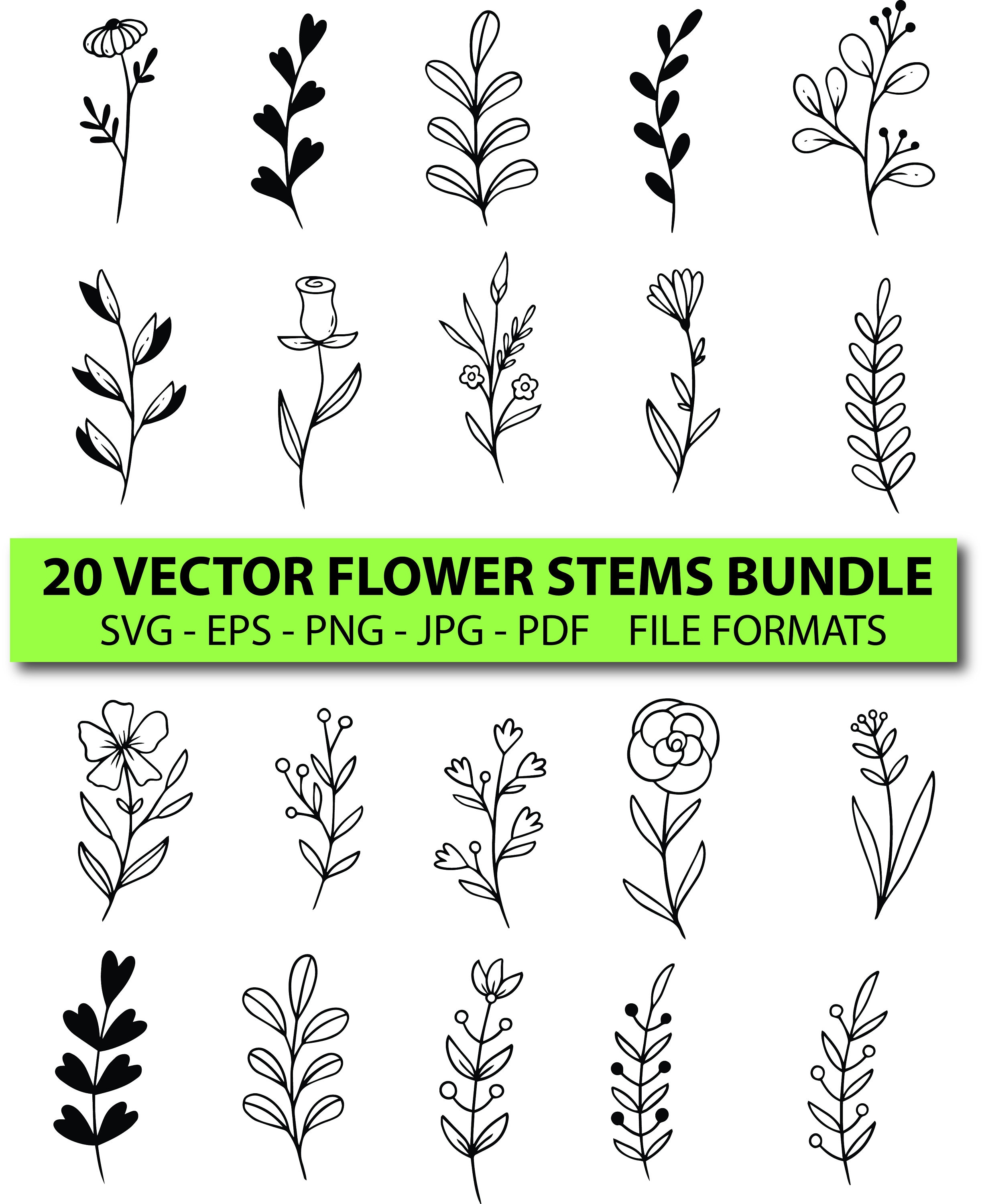 20 Vector Flower Stems Svg Cut File - Etsy UK