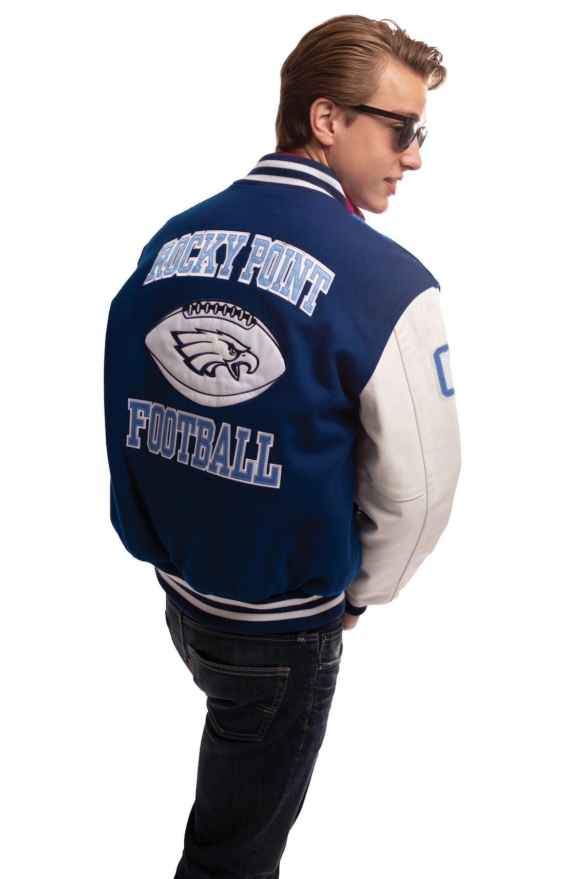 Classic Cool Blue: the Blue Body, White Sleeved Letterman Jacket With ...