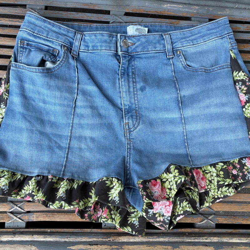 Ruffle Denim Shorts - Etsy