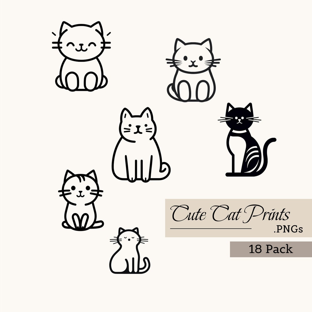 Cute Cats Clip Art 9 Pack No Background Sticker Designs - Etsy
