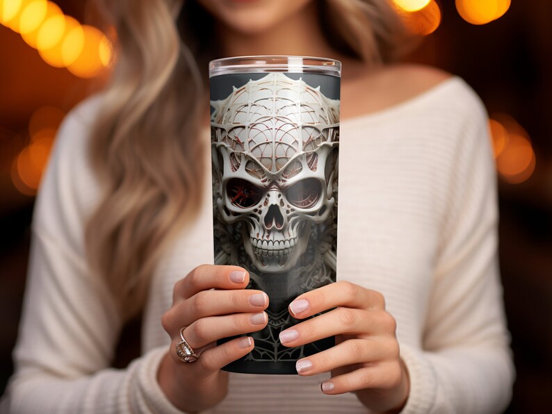 3D Tumbler Scary White Skeleton Skull Design - 20oz Skinny Tumbler ...