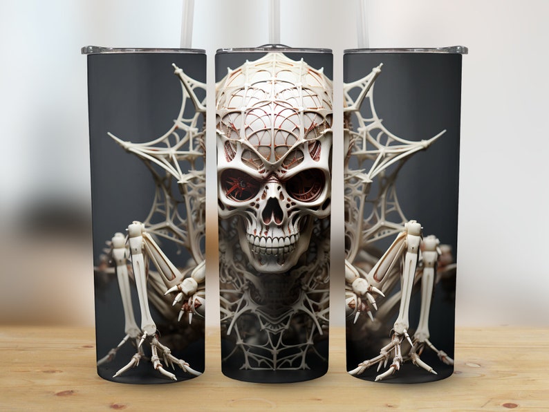 3D Tumbler Scary White Skeleton Skull Design - 20oz Skinny Tumbler ...