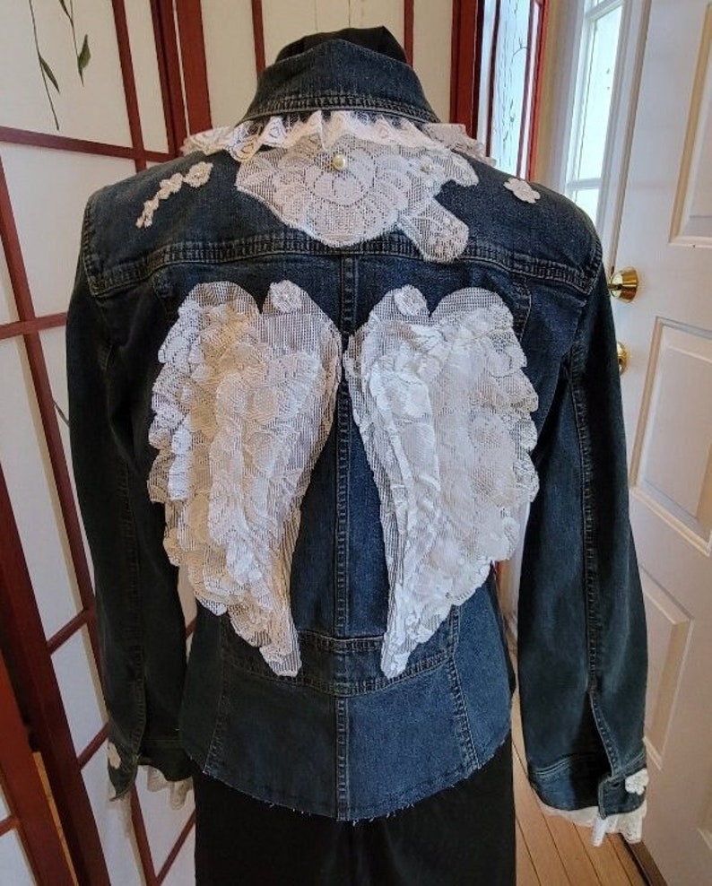 Handmade Upcycled Angel Wings Lace Blue Jean Jacket - Women's Large - Etsy