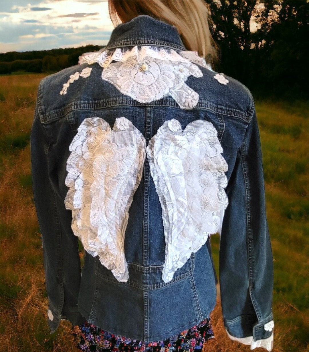 Handmade Upcycled Angel Wings Lace Blue Jean Jacket - Women's Large - Etsy