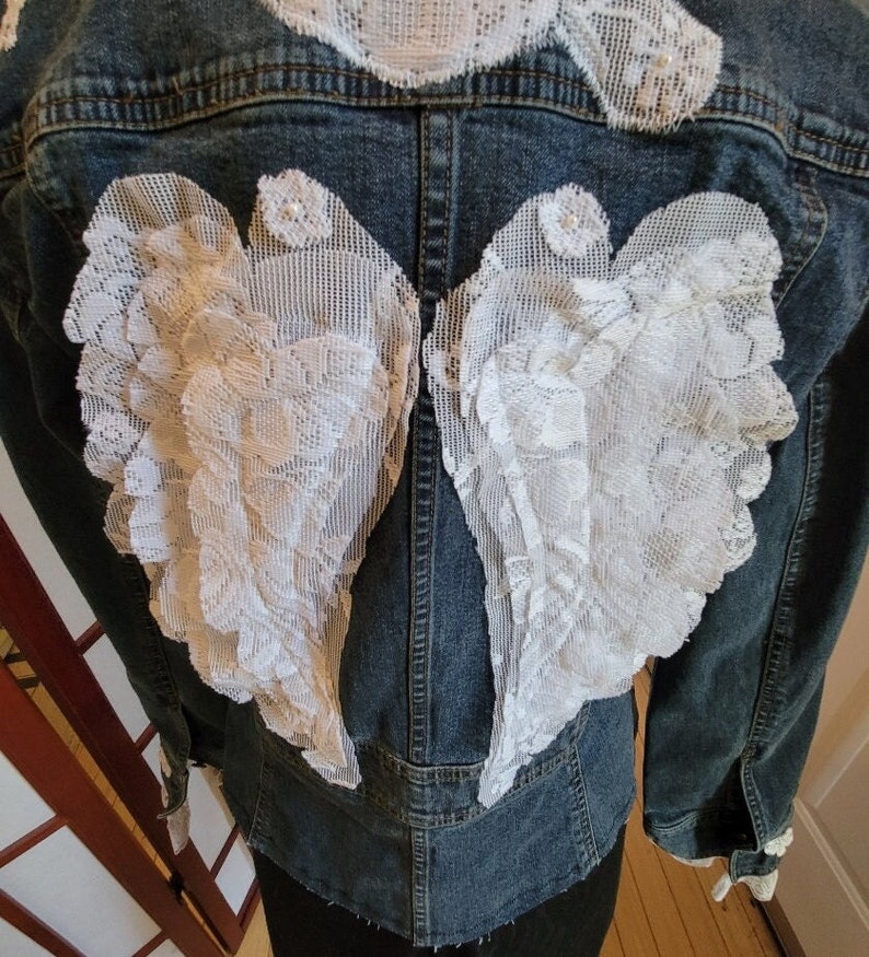 Handmade Upcycled Angel Wings Lace Blue Jean Jacket - Women's Large - Etsy