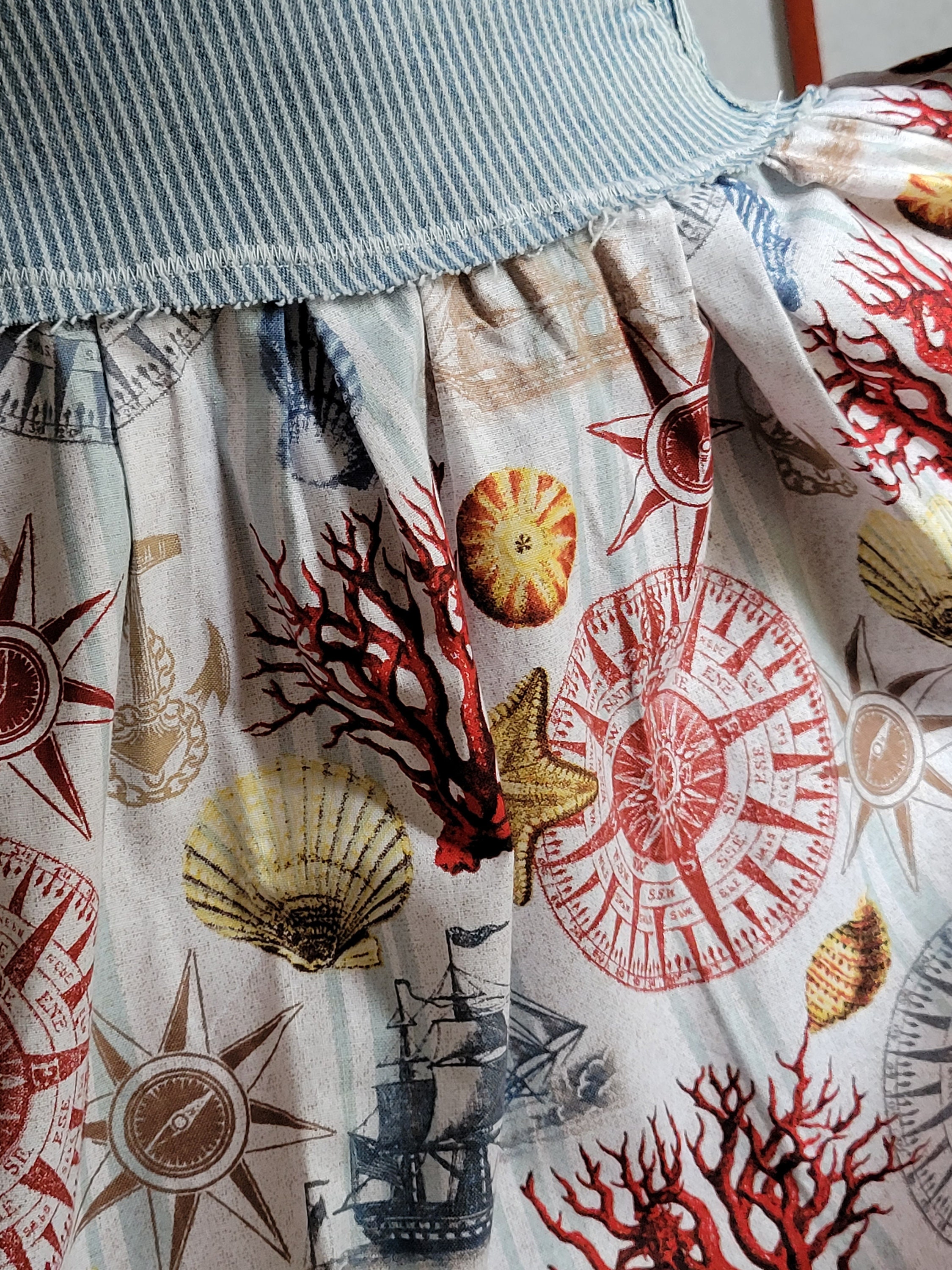 Nautical Midi Jean Skirt - Upcycled From Striped Jeans With Compass ...