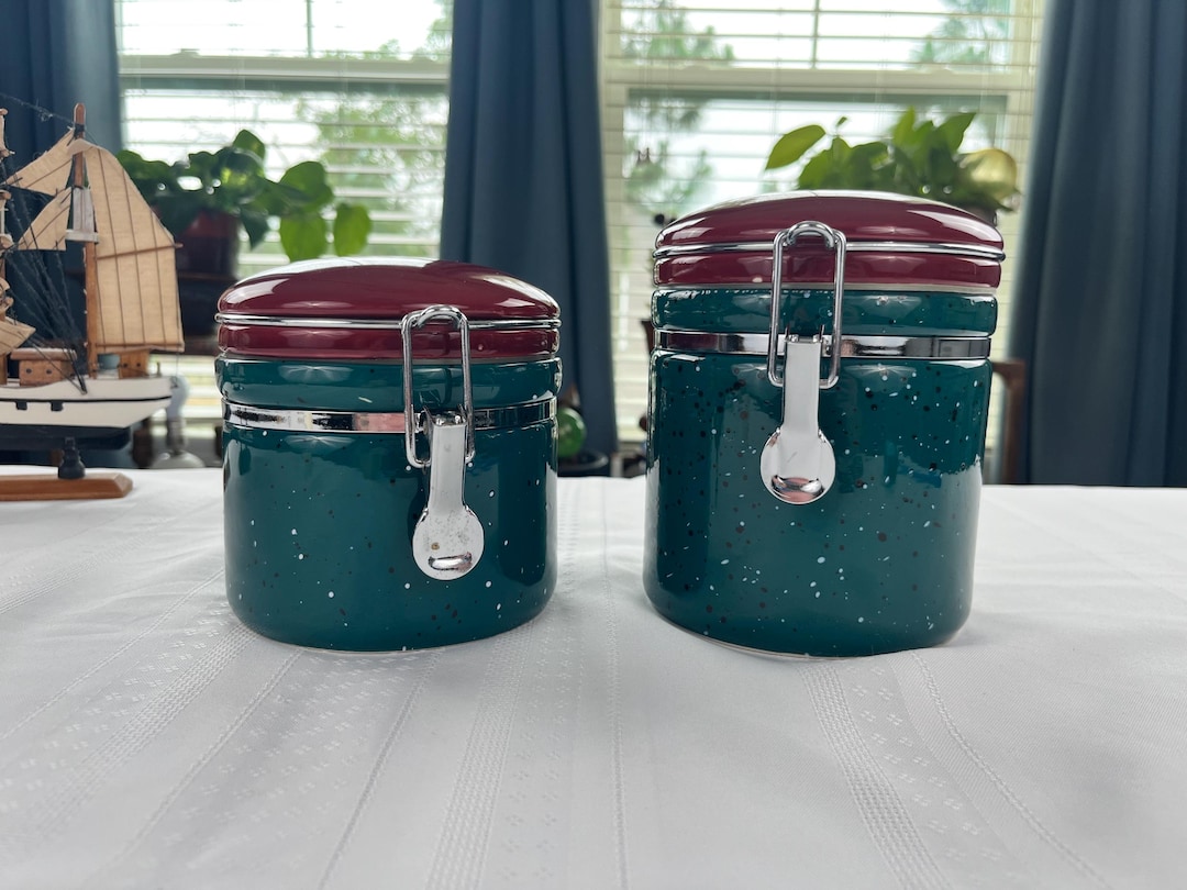 Vintage Hinged Canister Set Forest Green Airtight Containers With Lid ...