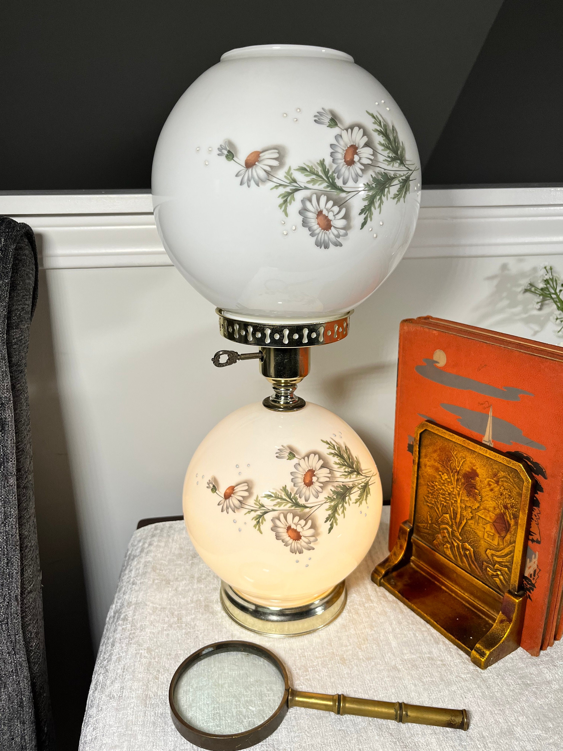 Vintage Milk Glass Hurricane Lamp White Daisy Lamp Parlor Lamp - Etsy