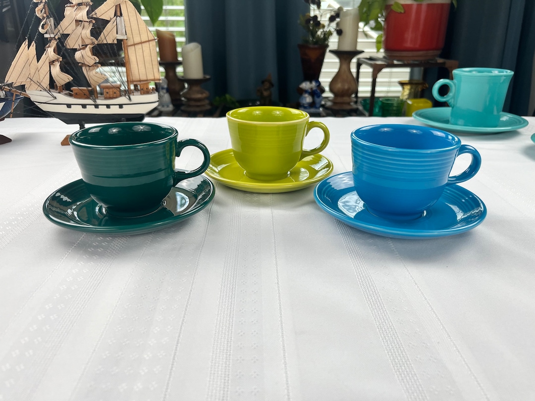 Fiestaware Cup and Saucer Set: Forest Green, Blue, Lime Green - Etsy