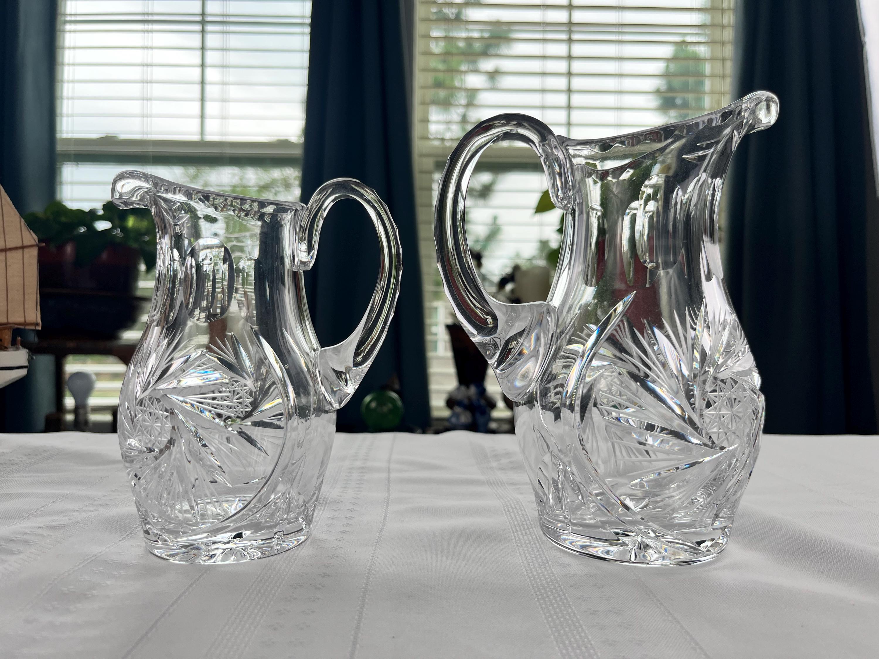 Vintage American Cut Eleanor Heavy Glass Pitchers for Milk and Creamer ...