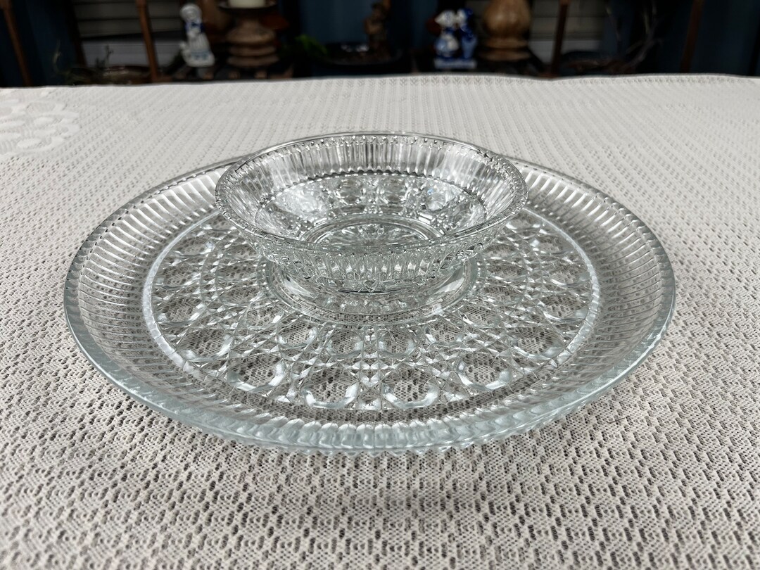Vintage Crystal Chip and Dip Serving Platter With Bowl Two Piece ...