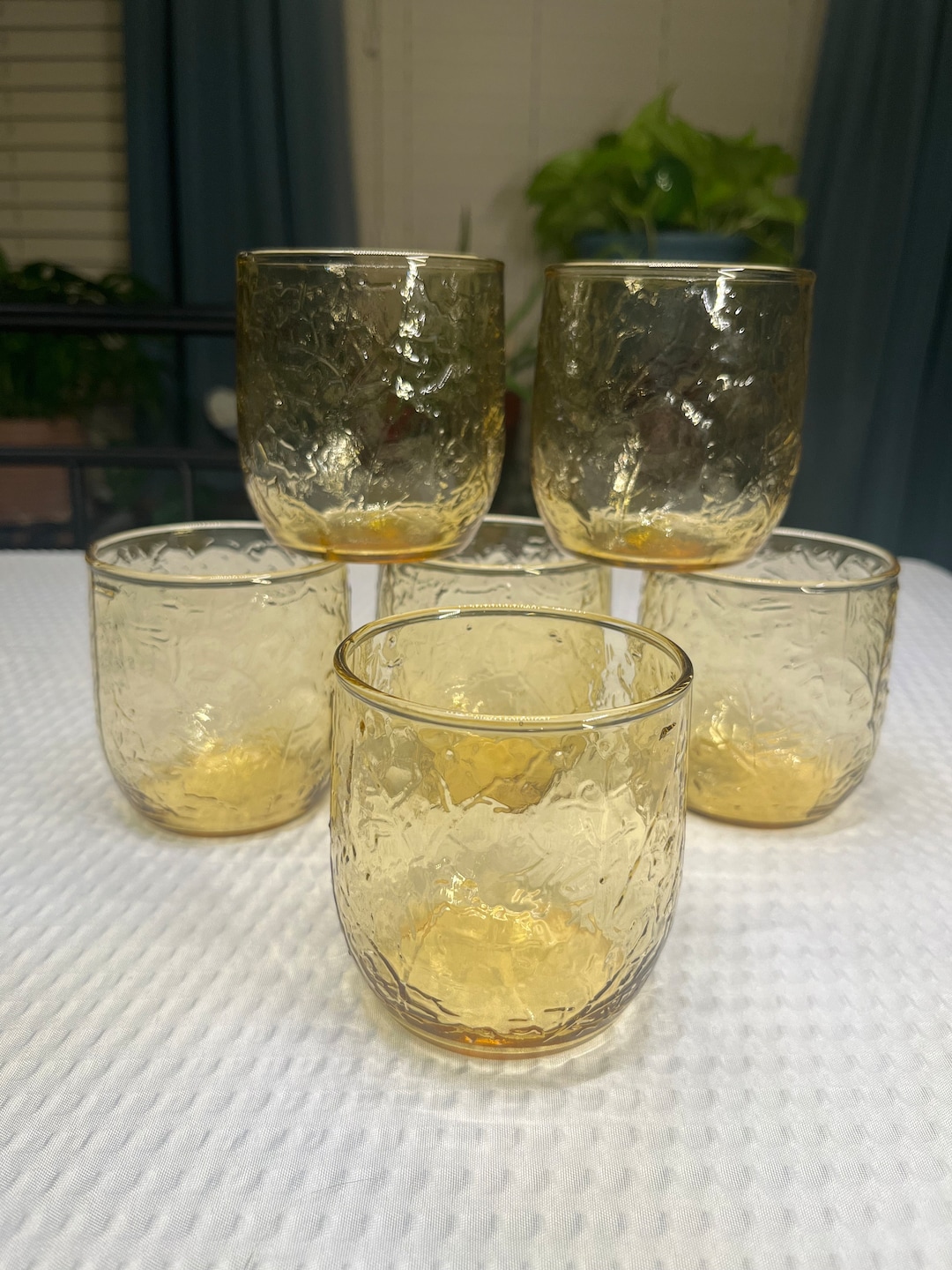 Anchor Hocking Small Juice Glasses Yellow Gold Embossed Glasses Retro ...