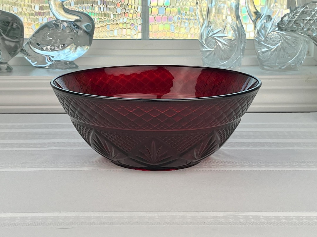 Antique Ruby by Crustal D’arques Durand Pressed Cut Salad Bowl Large ...