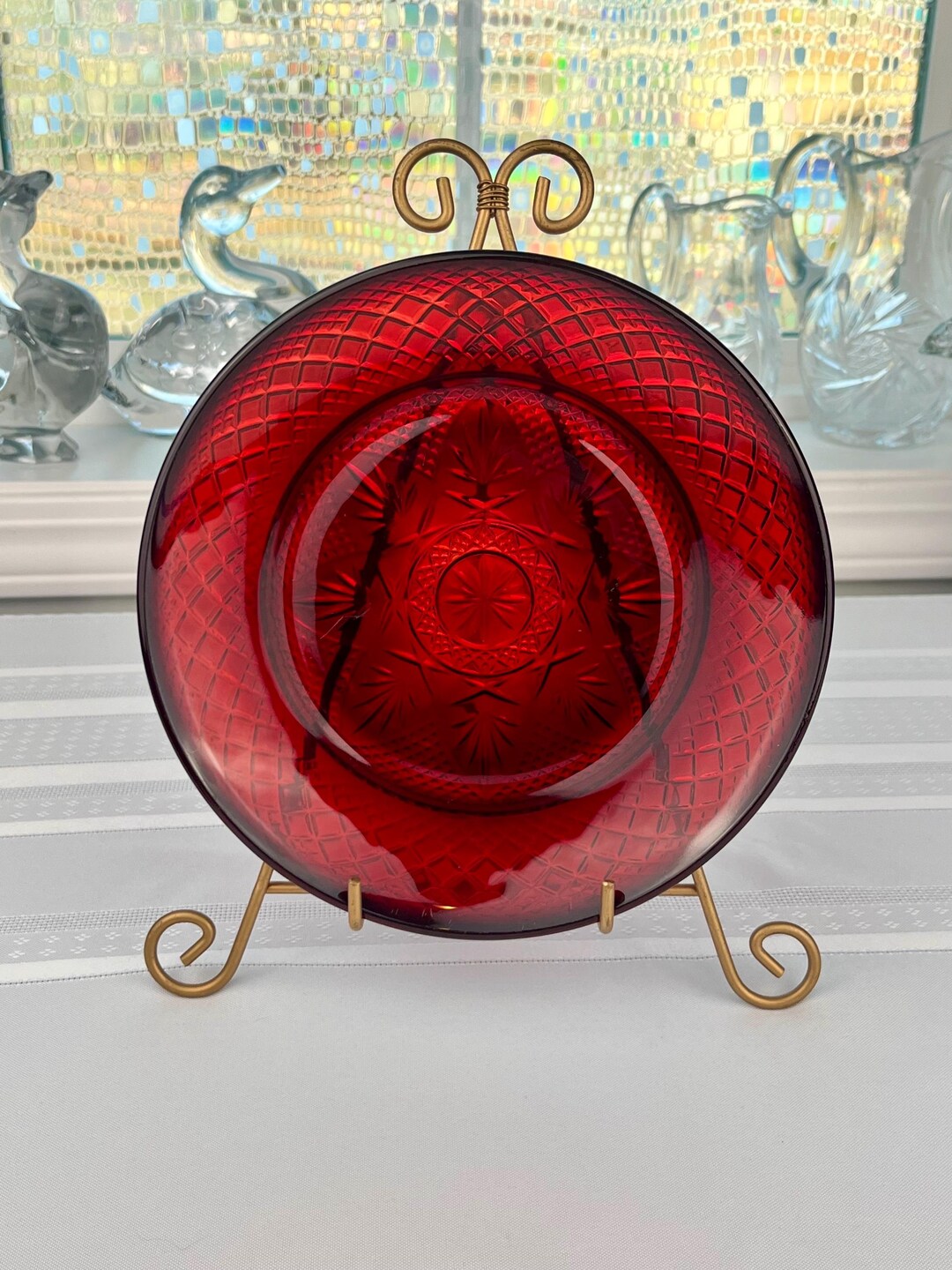 Vintage Ruby Red Cut Glass Salad Plates: Christal D’arques Darand - Etsy