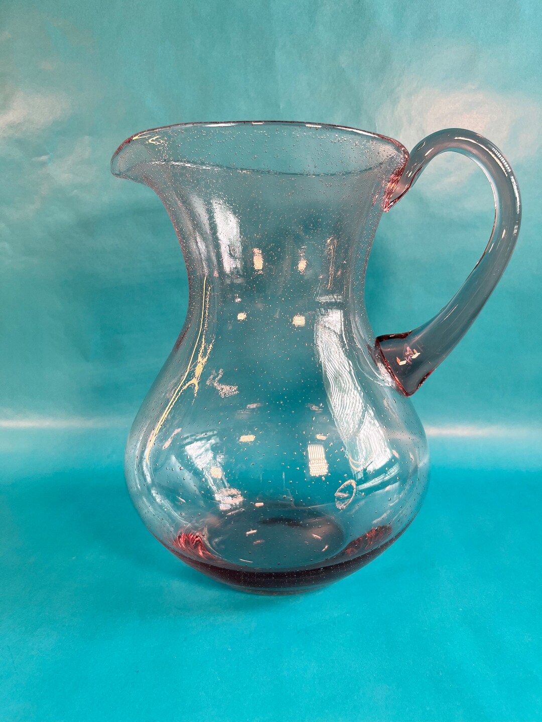Hand Blown Pink Glass Pitcher Glass Jug Juice Carafe for Serving Pink ...