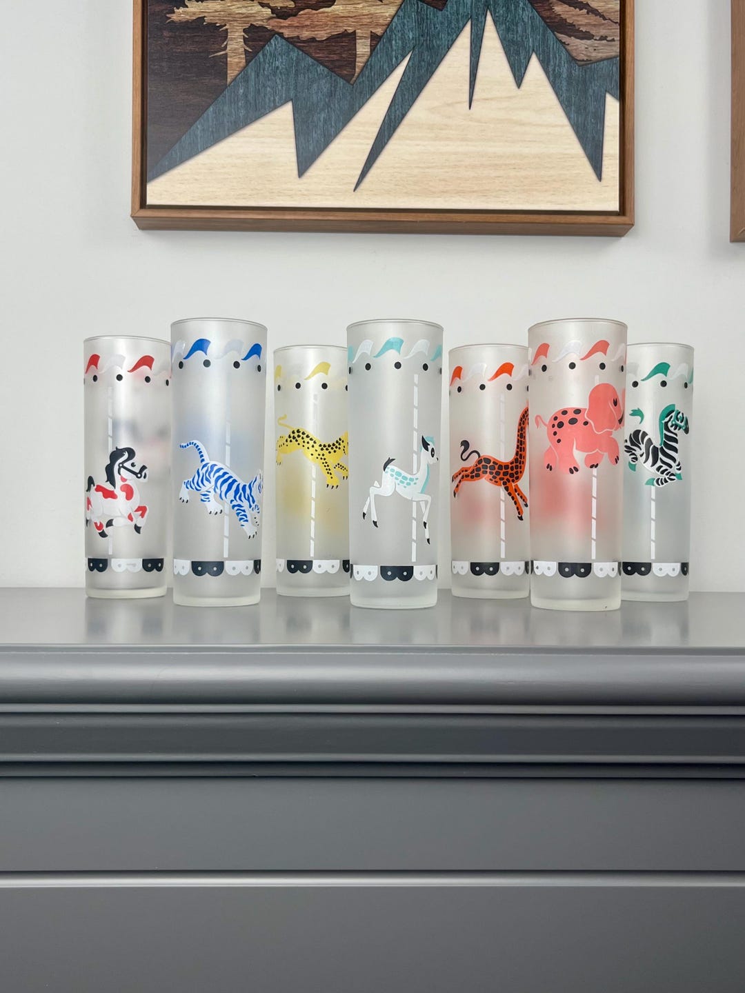 Vintage Libbey Tom Collins Glasses With Carousel Animals Fun Cocktail ...