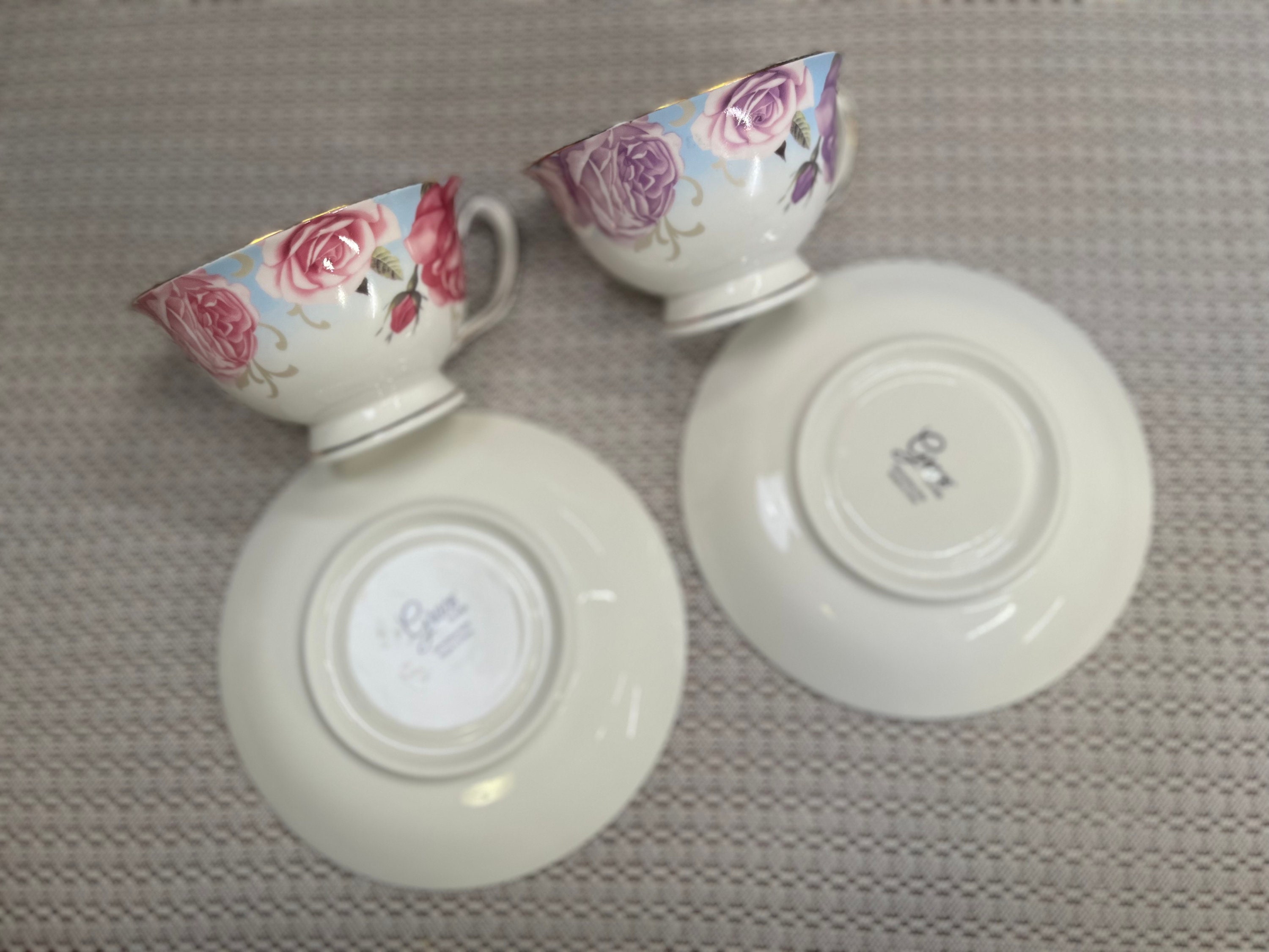 Porcelain Roses Tea Cup and Saucer Set by Grace Lavender and Pink Roses ...