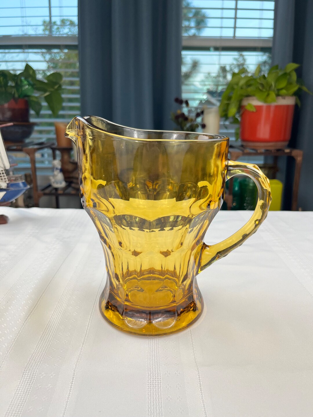 Anchor Hocking Georgian Amber Thumbprint Pitcher Vintage Drinkware - Etsy