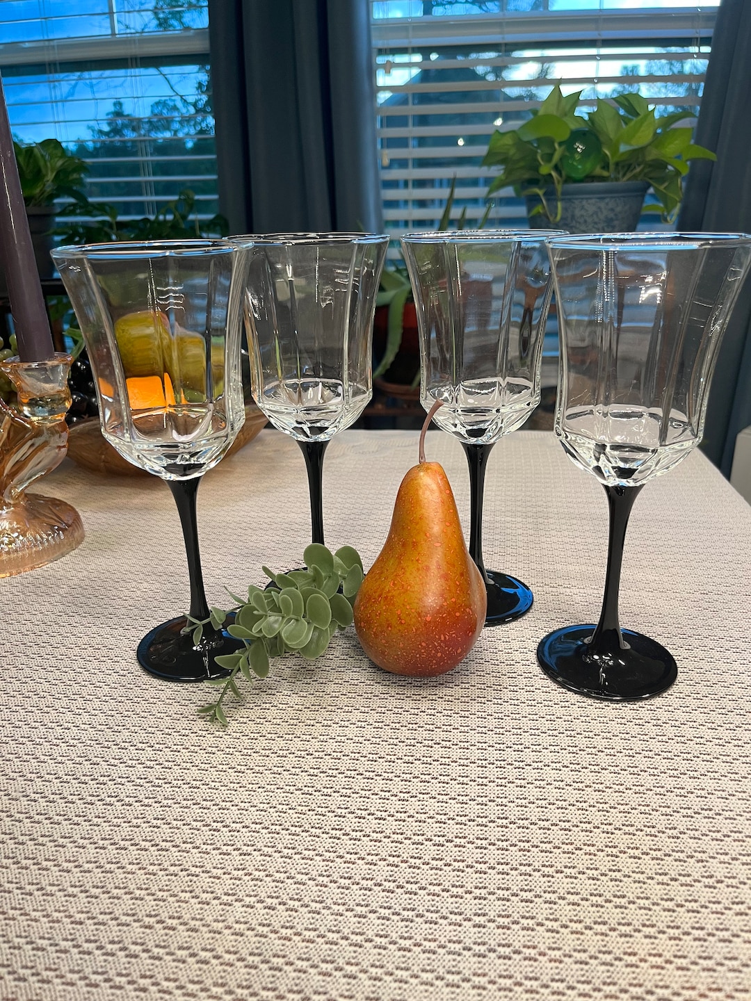 Vintage Luminarc Crystal Wine Glasses With Black Stem Geometric Wine ...